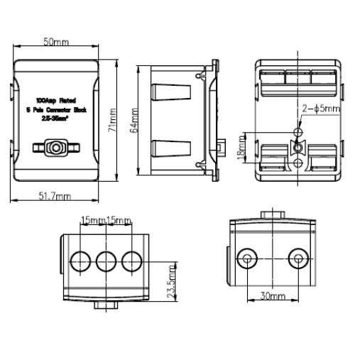 terminal connector block brown blue grey black green