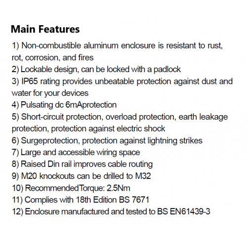 5 module IP65 Metal EV Enclosure with A Type RCBO and SPD